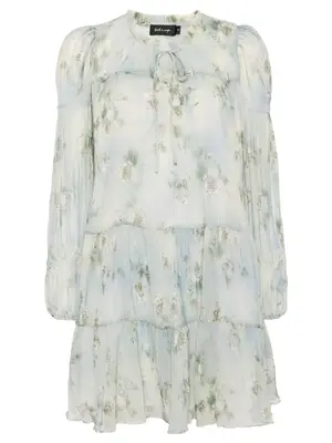TOUT A COUP Plissé Floral-print Dress - Blue