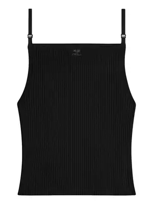 COURREGES Logo-embroidered Ribbed Tank Top - Black