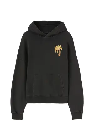 Palm Angels Burning Palm Cotton Hoodie - Black