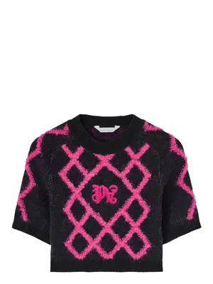 PALM ANGELS Monogram Argyle-Pattern Crop Top