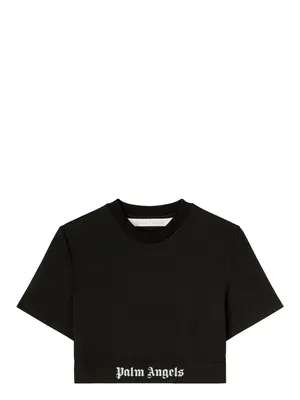 Palm Angels Logo-underband Cropped T-shirt - Black