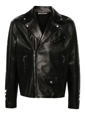 PALM ANGELS Palm Angels Monogram-Print Leather Jacket