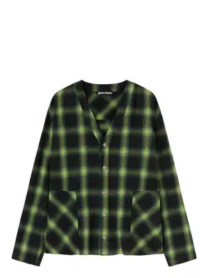 Palm Angels V-neck Check-pattern Cotton Shirt - Green