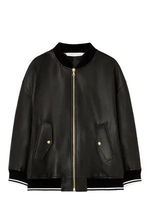 Palm Angels Logo-print Leather Bomber Jacket - Black