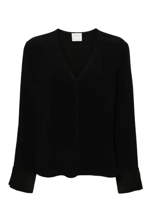 FORTE_FORTE V-neck Crepe Blouse - Black