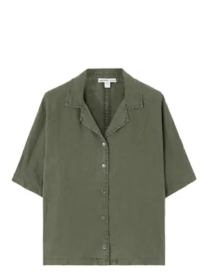JAMES PERSE Linen Camp Collar Shirt - Green