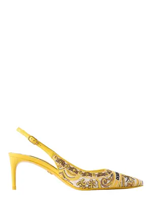 Dolce & Gabbana Maiolica Lollo Leather-trimmed Slingback Pumps - Yellow