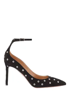 AQUAZZURA Love Affair 85 Embellished Suede Pumps - Black