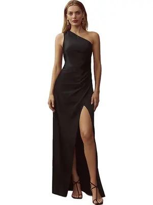 Bhldn Scottie One-shoulder Satin Maxi Dress - Black