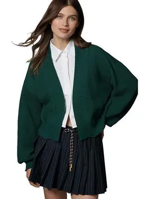 FLAT WHITE Flat White Livvy Waffle Knit Cardigan Dark Green