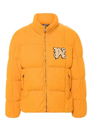 Palm Angels Logo-patch Corduroy Down Jacket - Orange