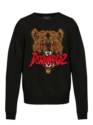 Dsquared2 Intarsia Knit Logo Wool-blend Jumper - Black