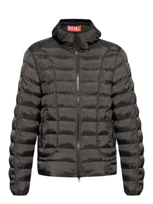 DIESEL Logo-appliqué Puffer Jacket - Black