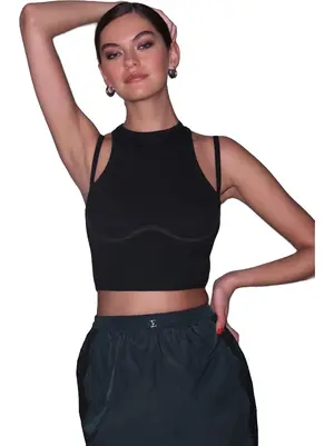 FLEUR DU MAL Fleur Du Mal Strappy Ribbed Tank Black