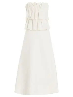 HOUSE OF DAGMAR Ruffled Strapless Midi Dress