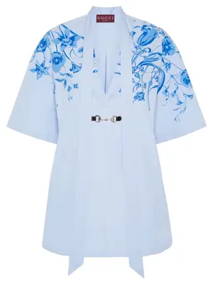 Gucci Horsebit-detail Poplin Dress - Blue