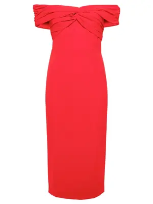 SELF-PORTRAIT Off-shoulder Crepe Midi Dress - Red