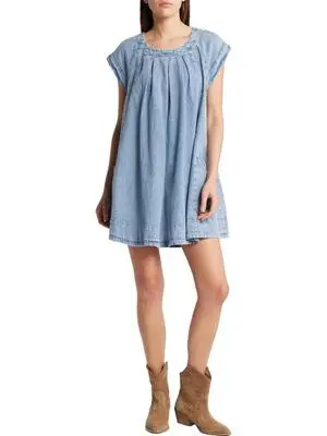 FREE PEOPLE Marcel Pleated Denim Mini Shift Dress