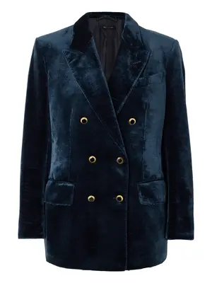 TOM FORD Double-breasted Velvet Blazer - Blue
