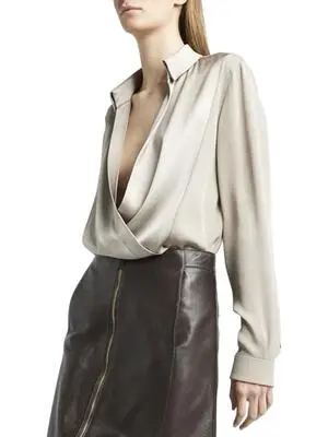 Giorgio Armani Silk Georgette Wrap Blouse - Silver