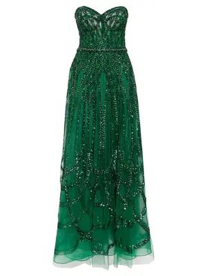 Zuhair Murad Bead-embroidered Corset Gown - Green