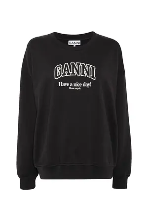 GANNI Logo-print Organic-cotton Sweatshirt - Grey