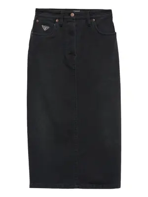 Prada Denim Midi-skirt With Slit - Black