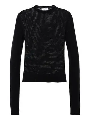 JIL SANDER Ribbed Wool High Neck Short Sleeve Sweater - Black