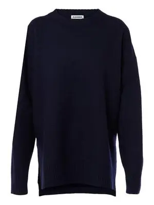 JIL SANDER Ribbed Wool High Neck Short Sleeve Sweater - Blue