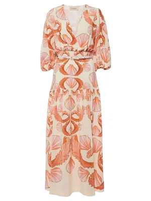 ADRIANA DEGREAS Seashell-print Silk Maxi Dress - Multicoloured
