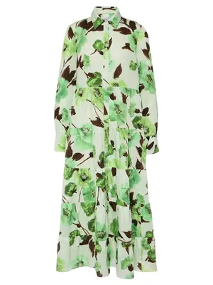 Erdem Floral Cotton Shirt Dress - Green