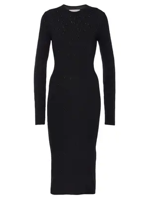 Ami Knitted Cotton And Wool Midi Dress - Black