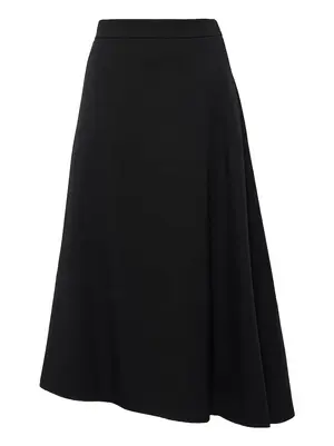 JIL SANDER Asymmetric Virgin Wool Midi Skirt - Black