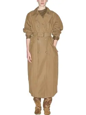 MARANT ETOILE Cacilda Long Cotton Trench Coat - Khaki