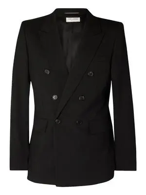 Saint Laurent Double-breasted Wool-gabardine Blazer - Black