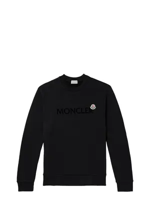Moncler Appliquéd Logo-flocked Cotton-jersey Sweatshirt - Black