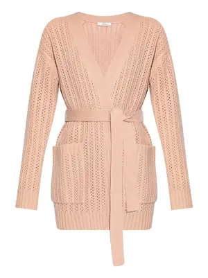 Max Mara Perforated Knit Wool-cashmere Cardigan - Neutrals