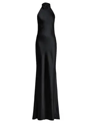 Ralph Lauren Chilton Satin Halter Gown - Black