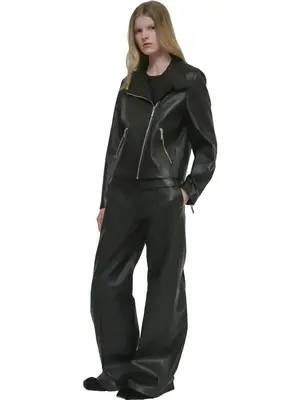 Rosetta Getty Funnel Neck Plonge Moto Jacket - Black