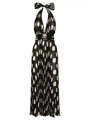 Dolce & Gabbana Polka-dot Pleated Midi Dress - Black