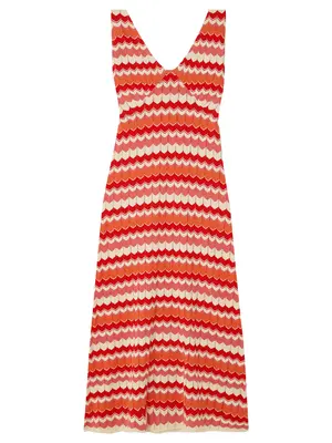 Rixo Sandrine Striped Open-knit Cotton Midi Dress - Red