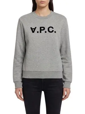 A.p.c. Organic Cotton Contrast Logo Crewneck Sweatshirt - Grey