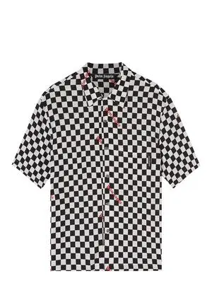 Palm Angels Damier Print Bowling Shirt /red - Black