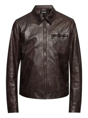 Dolce & Gabbana Zipped Leather Jacket - Brown