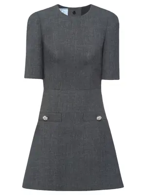 PRADA Prada Button-Embellished Virgin Wool Mini Dress