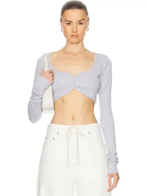 GRLFRND Rib Button Through Crop Top - Heather Grey