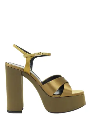 Saint Laurent Bianca Platform Sandal - Kaki & Cuba Gold