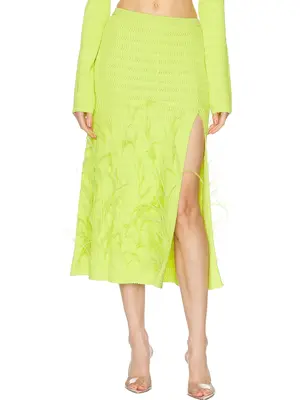 Lapointe Crepe Matte Viscose Flared Ostrich Midi Skirt - Lime