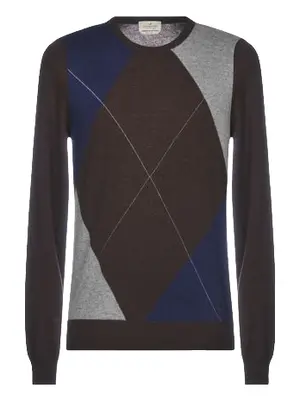 BROOKSFIELD Geometric-print Wool Sweater - Brown
