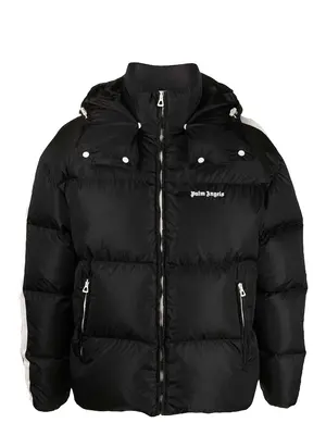 Palm Angels Hooded Track Down Jacket - Black